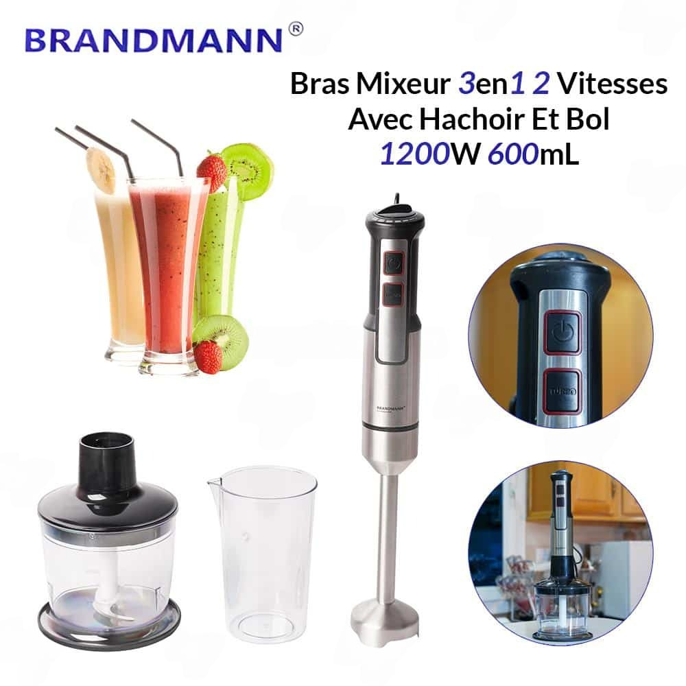 Bras Mixeur inox 3 en 1 – 1200W Brandmann – La Casa d'Algérie